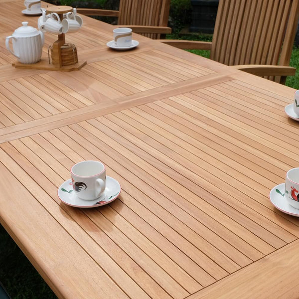 Teak Burnham 10 Seater Extending Table 2m-3m (4cm Thick Top) with 10 B