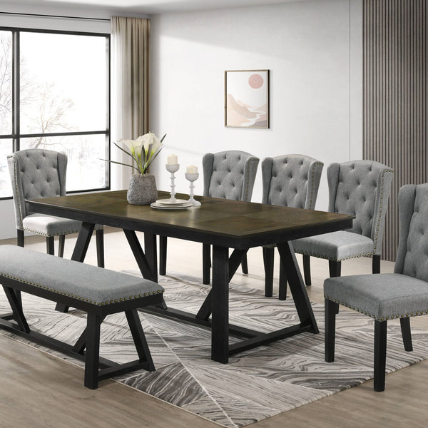 8 Seater Heritage Wooden Rectangle Table 1.96m with 5 Dining Chairs